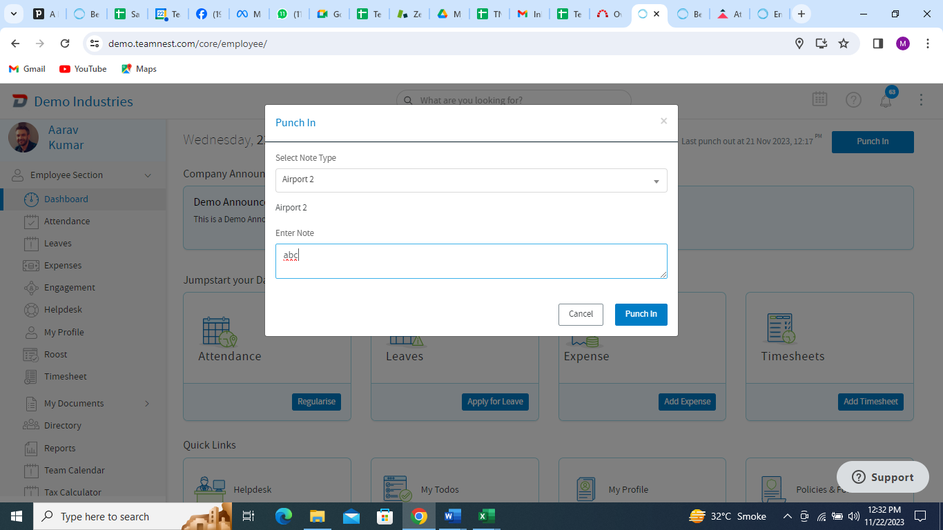 Attendance Punch-in Punch-out – TeamNest